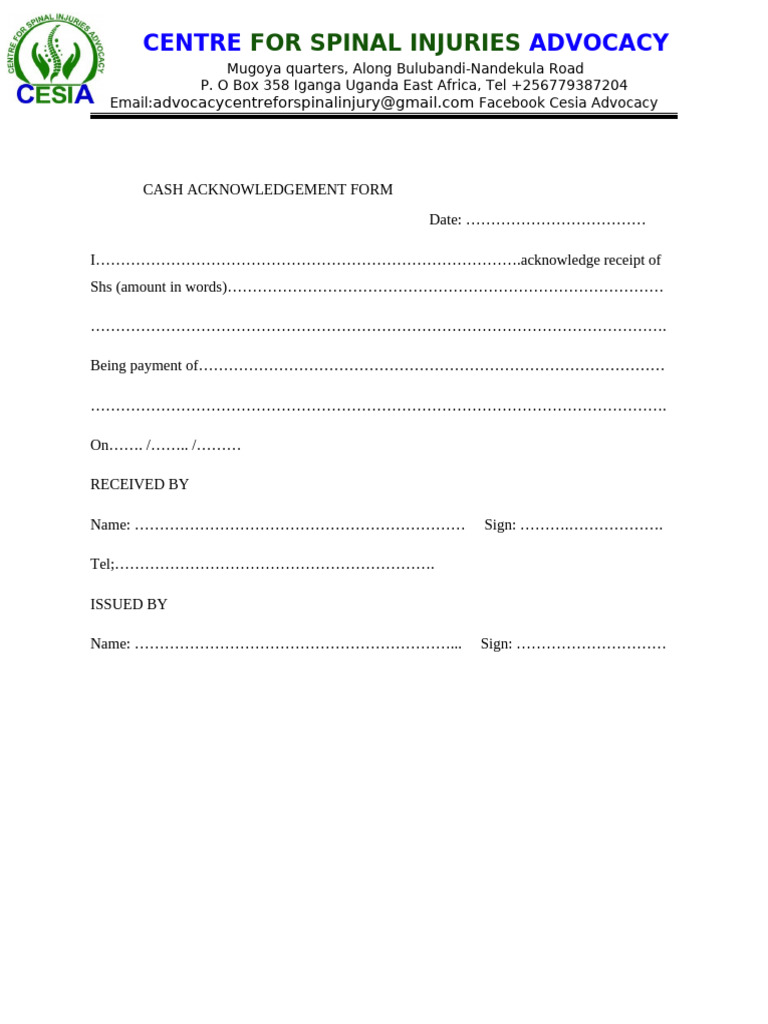 Spinal Injury Cash Acknowledgment Form | PDF