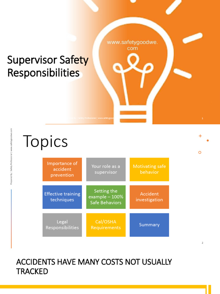 SGW - Supervisor Safety Responsibilities | PDF | Occupational Safety ...