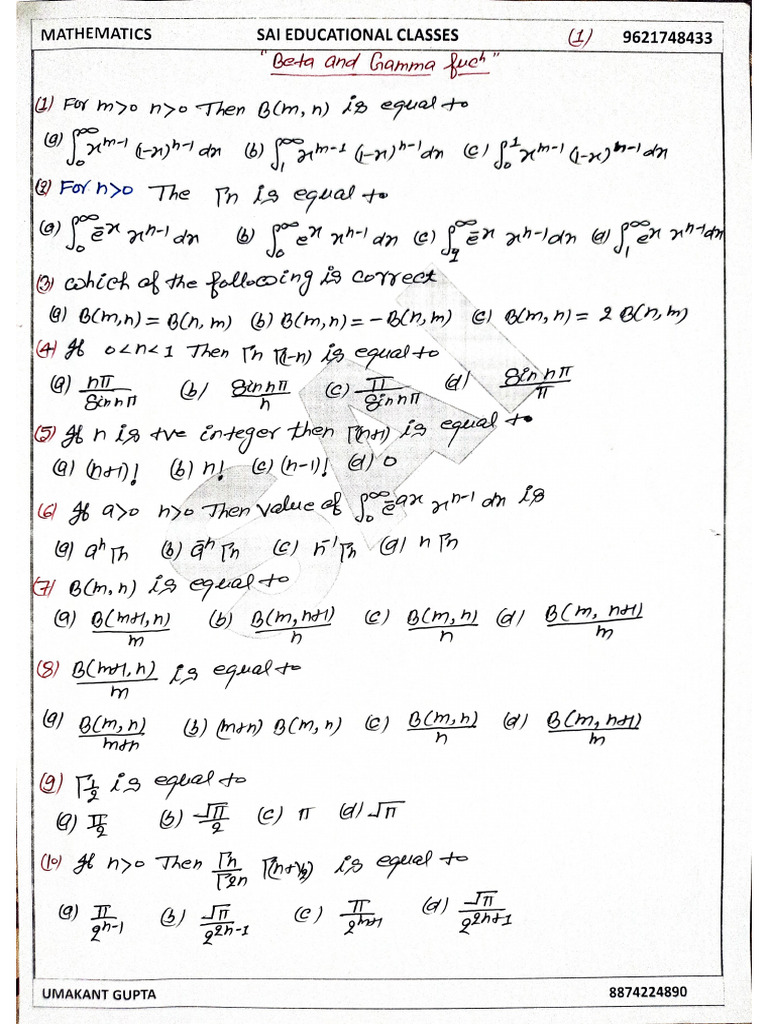 Beta & Gamma Function | PDF