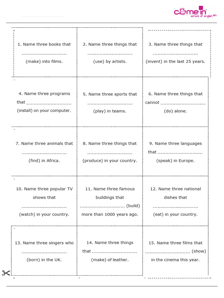 Class 3 Passive Voice Activity | PDF | Card Games | Playing Cards