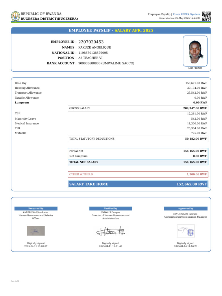 Salary Payslip for April 2025 | PDF | Taxation | Public Finance