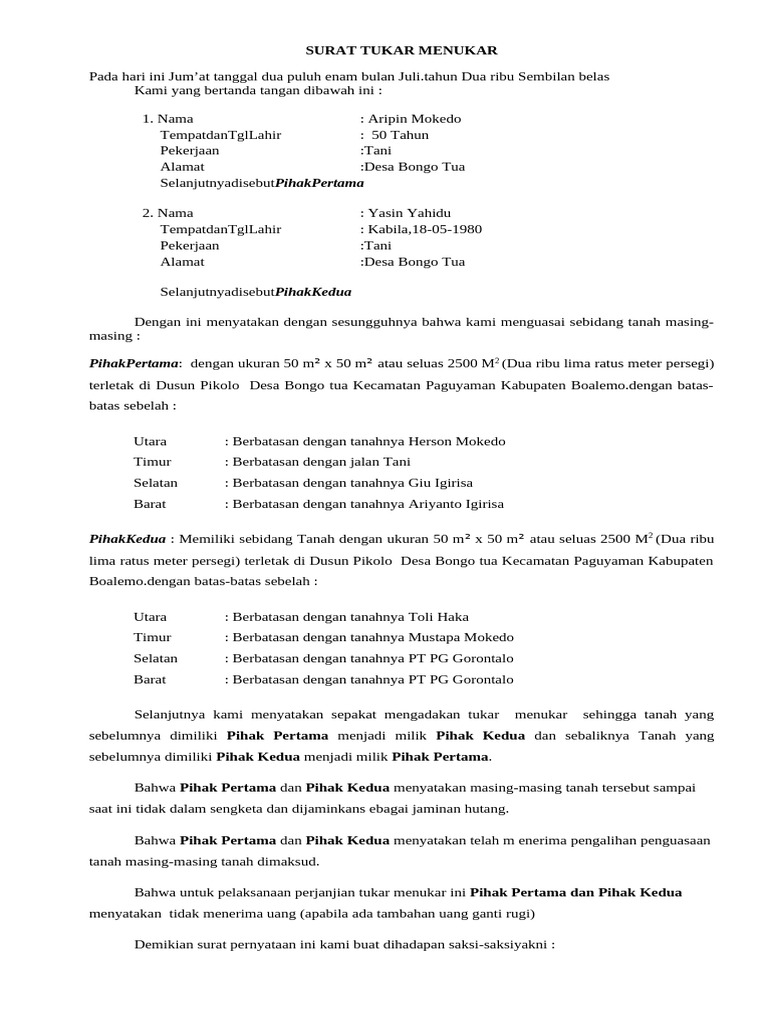 Surat Tukar Menukar | PDF