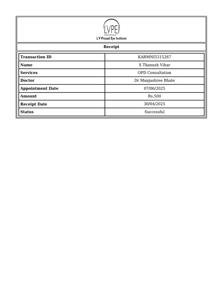 OPD Consultation Receipt - Rs.500 | PDF
