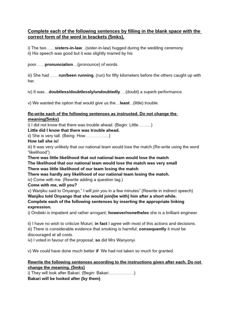 Good Morning Grammar Marking Scheme | PDF | Ellipsis | Linguistics