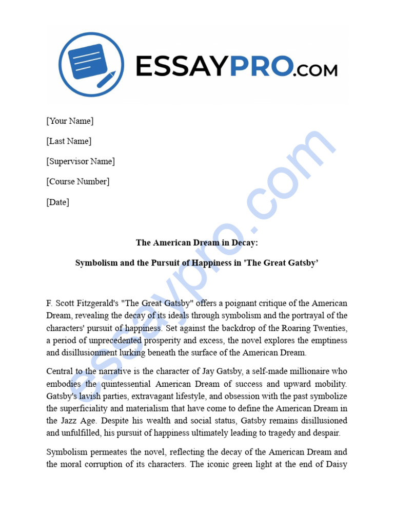 Decay of the American Dream in Gatsby | PDF | The Great Gatsby ...