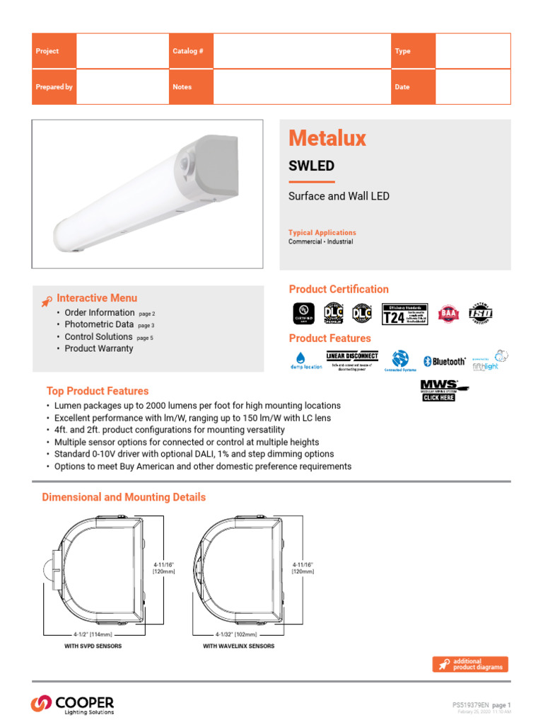 Metalux Swled Surface and Wall Led Spec Sheet | PDF | Lighting ...