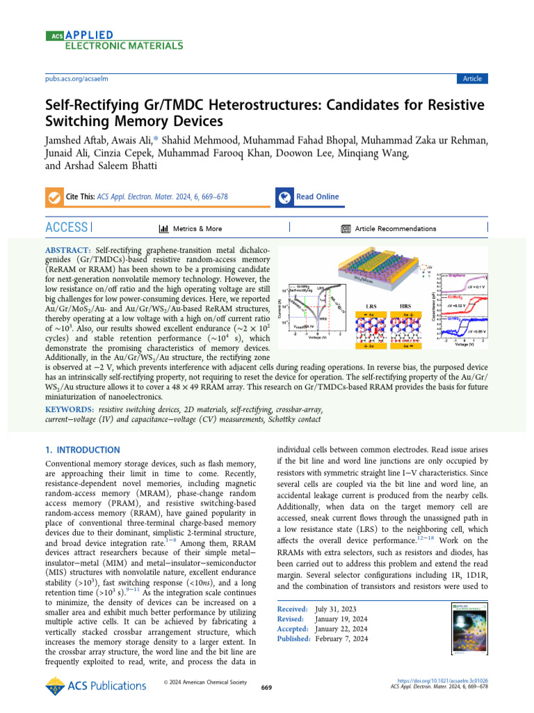 Aftab Et Al 2024 Self Rectifying GR TMDC Heterostructures Candidates ...