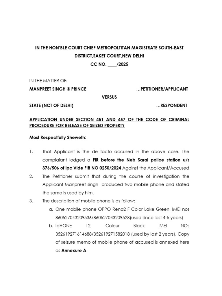 Release of Seized Goods - Manpreet | PDF | Affidavit | Justice