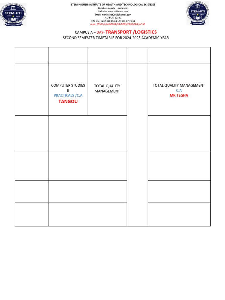 Second Semester Timetable 2024-2025 | PDF