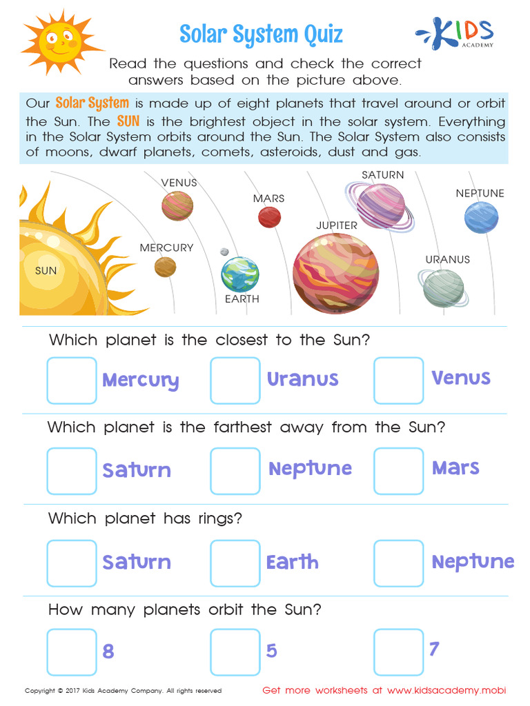 Grade 1 Solar System Quiz Printable | PDF | Solar System | Planets
