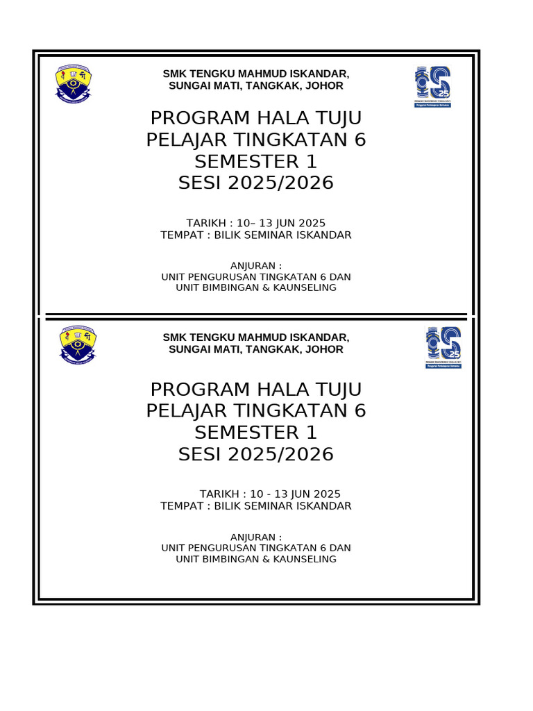 Label Program Hala Tingkatan 6 2023 New | PDF