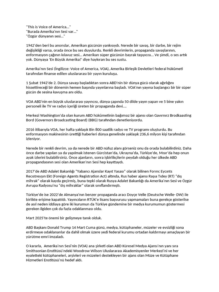 VOA Bir Dönemin Sonu | PDF