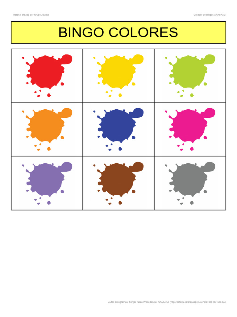 Bingo de Colores para Aprendizaje | PDF