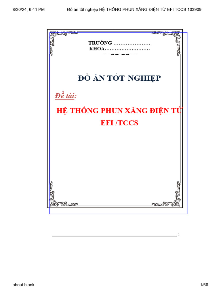 Đồ án tốt nghiệp HỆ THỐNG PHUN XĂNG ĐIỆN TỬ EFI TCCS 103909 | PDF