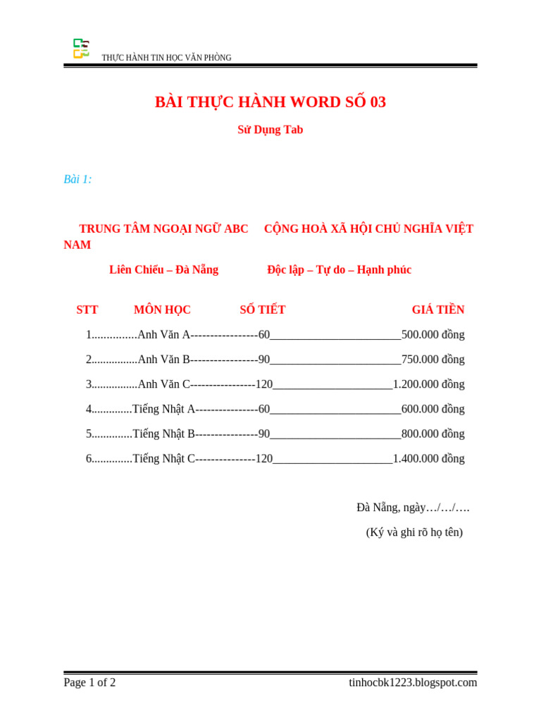 Bai Tap Tin Hoc Phan WORD | PDF