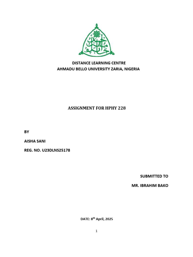 Aisha Sani Hphy 228 Assign. | PDF | Lateralization Of Brain Function | Ear