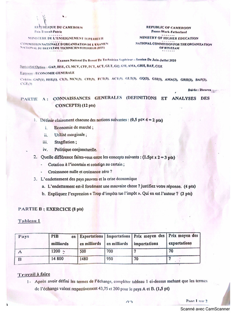 Anciens Sujets BTS 2020 2024 | PDF