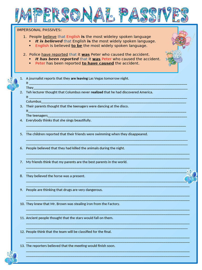 Impersonal Passive Structures in English | PDF