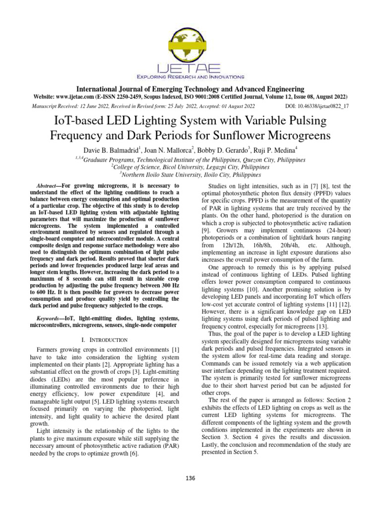IoT LED Lighting for Sunflower Microgreens | PDF | Light Emitting Diode ...