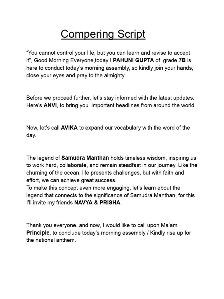 Compering Script: Pahuni Gupta 7B | PDF