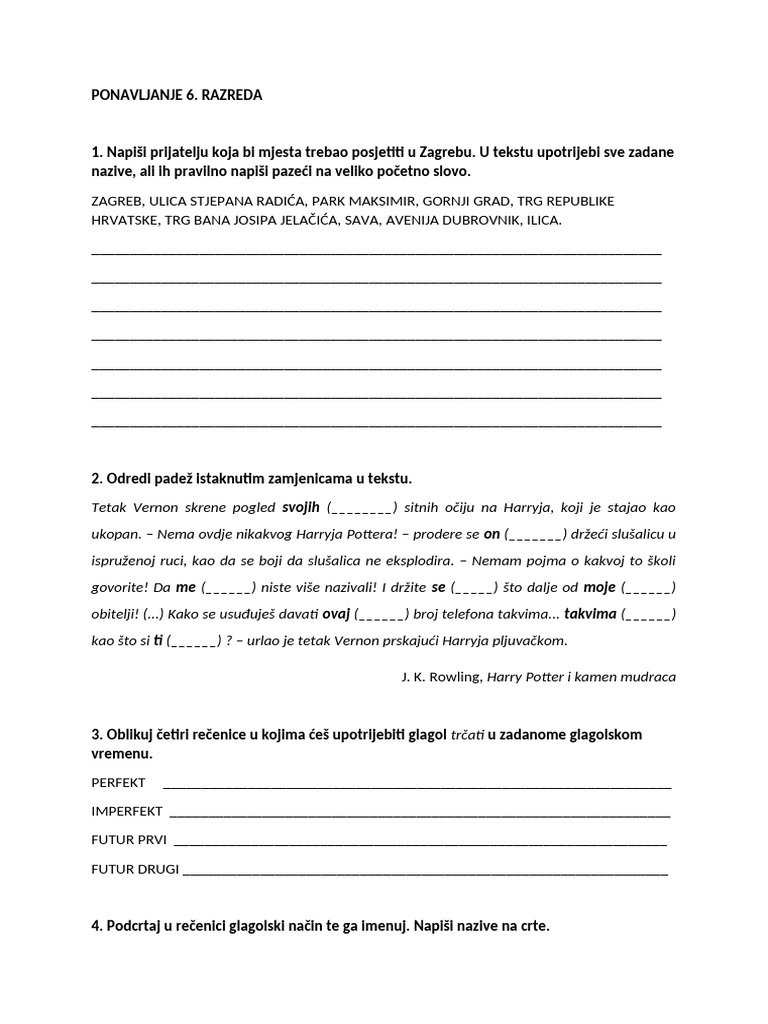 PONAVLJANJE 6. Razreda | PDF