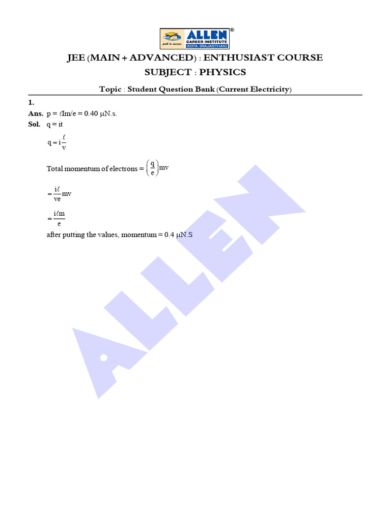 Current Electricity Solution | PDF | Electron | Applied And ...