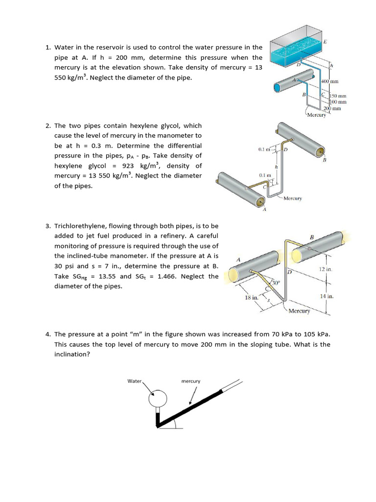 Practice Problems Manometer From VL | PDF