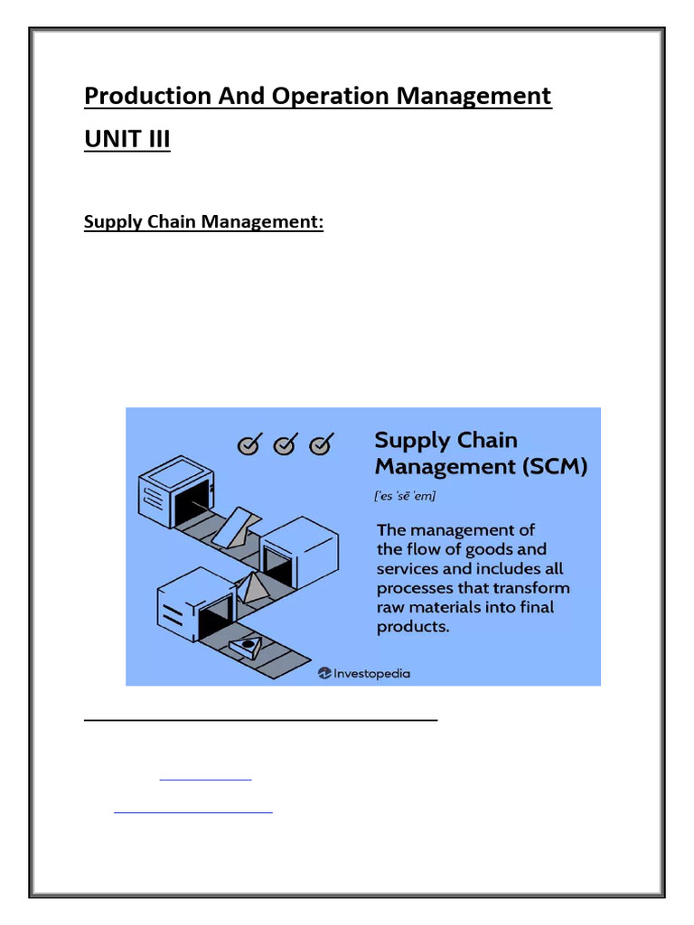 Production and Operation Management - UNIT III | PDF | Supply Chain ...