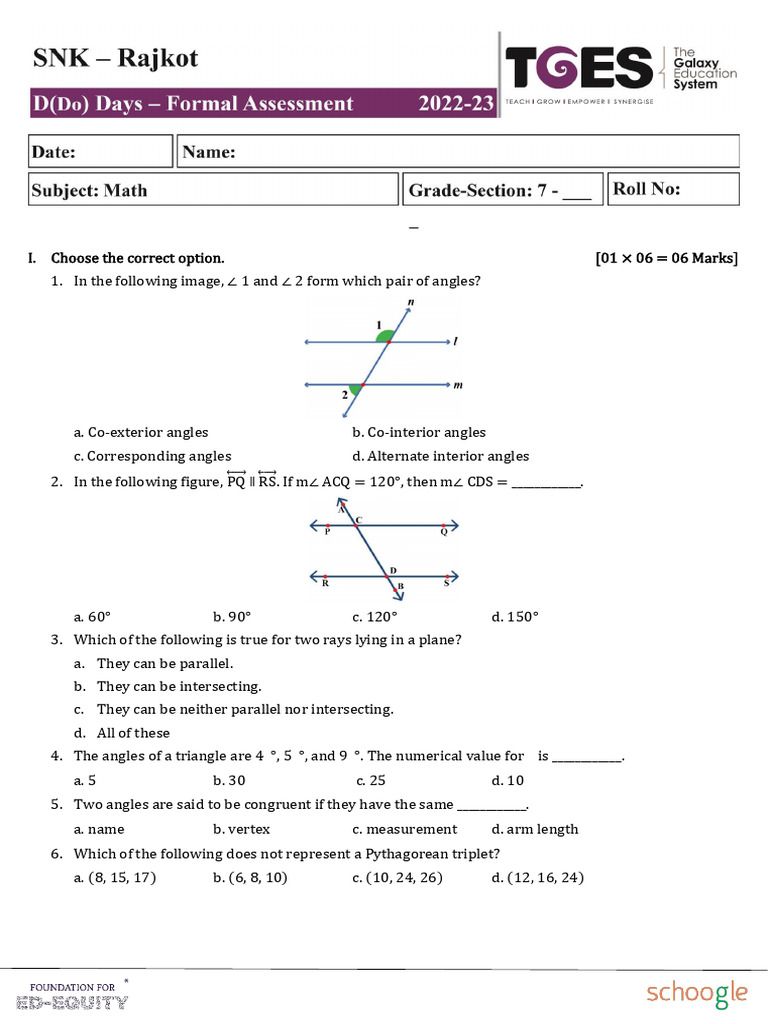 G7 - Math - Geometry Lines and Angles - Geometry - Triangles - D (Do) Days | PDF | Angle ...