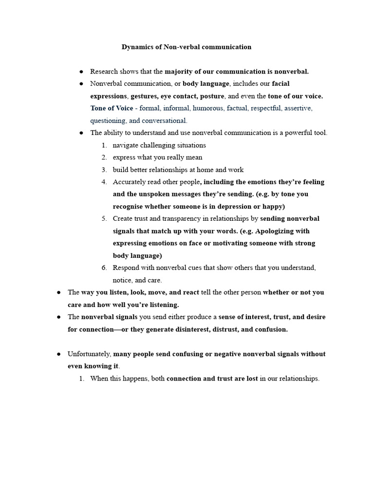 Dynamics of Non-Verbal Communication | PDF | Nonverbal Communication | Body Language
