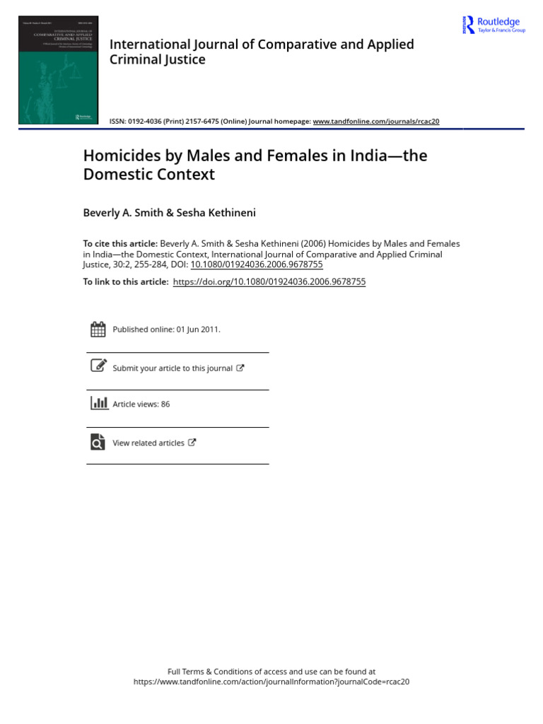 Homicides by Males and Females in India The Domestic Context | PDF ...
