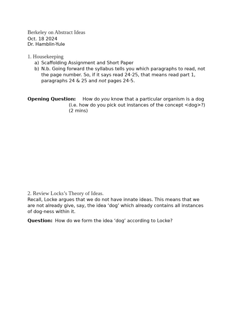 Oct. 18 - Berkeley Abstract Ideas | PDF | Idea | Concept