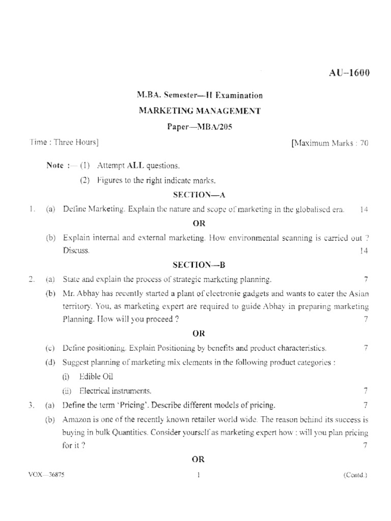 Mba 2 Sem Marketing Management Summer 2018 | PDF | Marketing | Mass Media