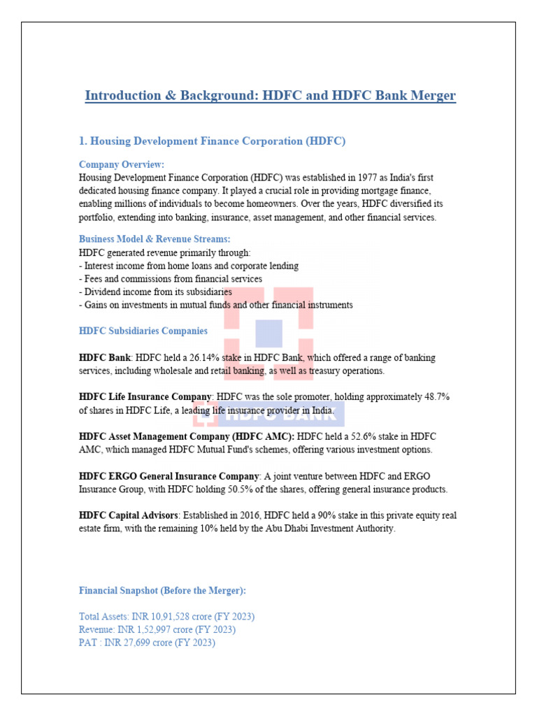 Team 1 HDFC - Merger - Report | PDF | Corporations | Financial Economics