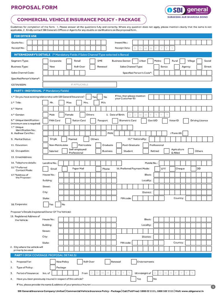 Sbi Commercial Proposal Form | PDF
