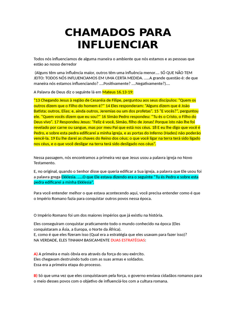 CHAMADOS PARA INFLUENCIAR | PDF | São Pedro | Roma Antiga