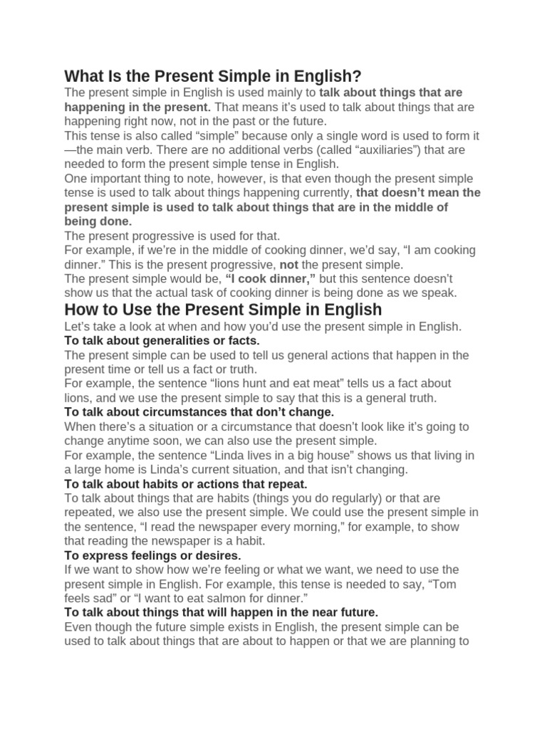 Understanding Present Simple Tense | PDF | English Language ...