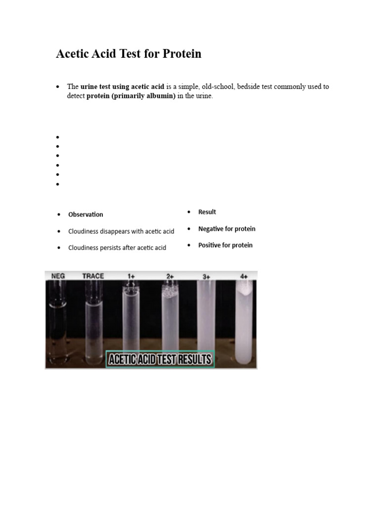 Acetic Acid Test For Protein and Benedict's Test For Sugar | PDF