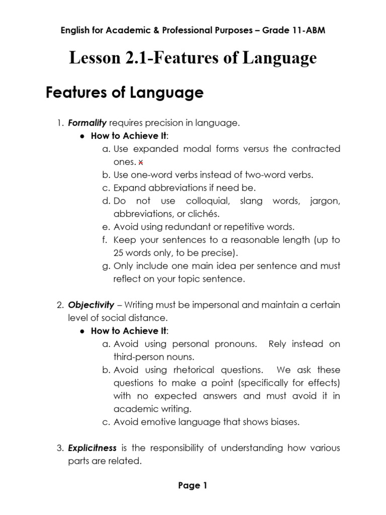 Study Note #2.1-Features of Language | PDF | English Language | Verb