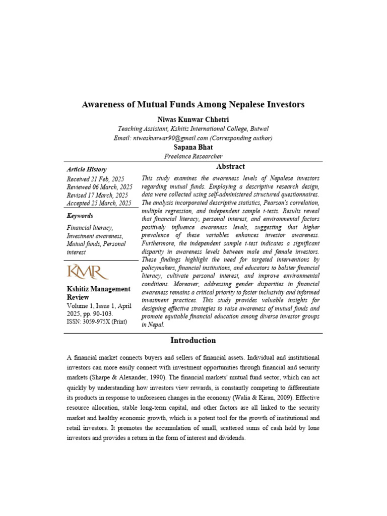 Awareness of Mutual Funds Among Nepalese Investors | PDF | Coefficient ...