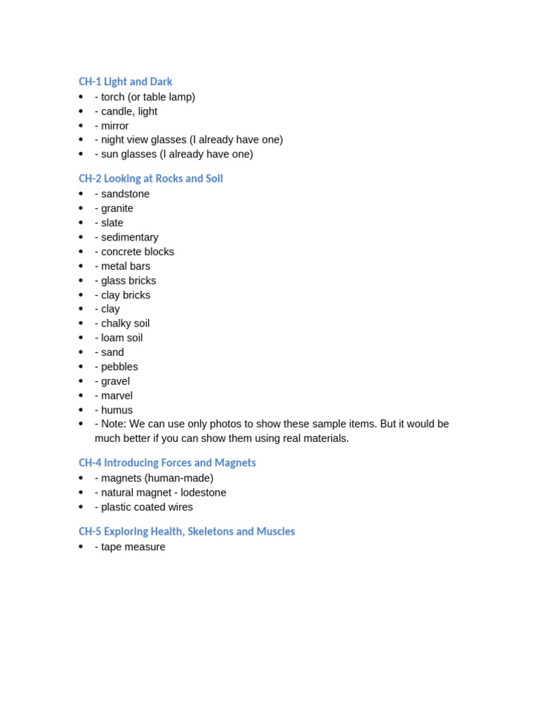Corrected Science Materials List | PDF