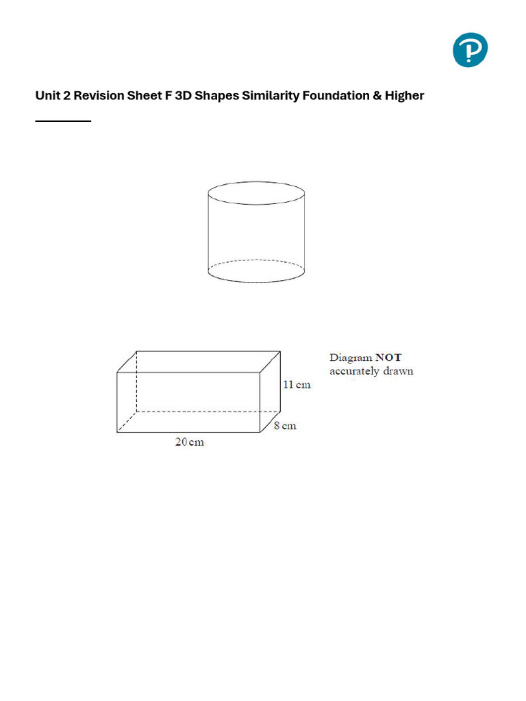 Printer Friendly Unit 2 Revision Sheet F 3D Shapes Similarity ...