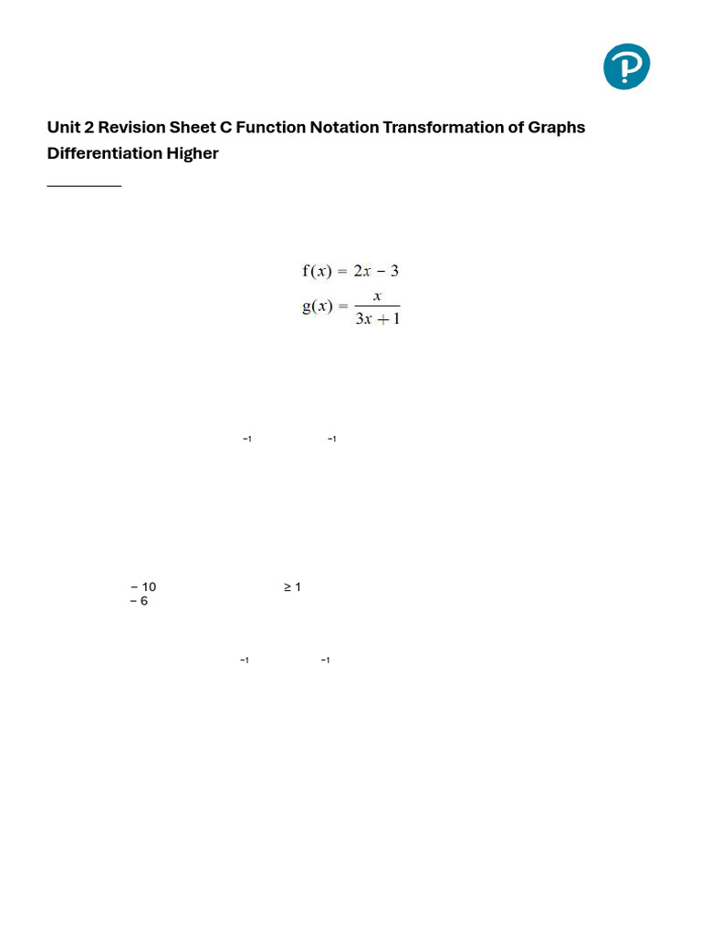 Printer Friendly Unit 2 Revision Sheet C Function Notation ...