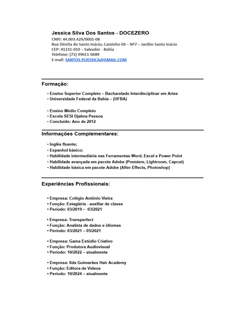 Currículo Jessica Santos | PDF