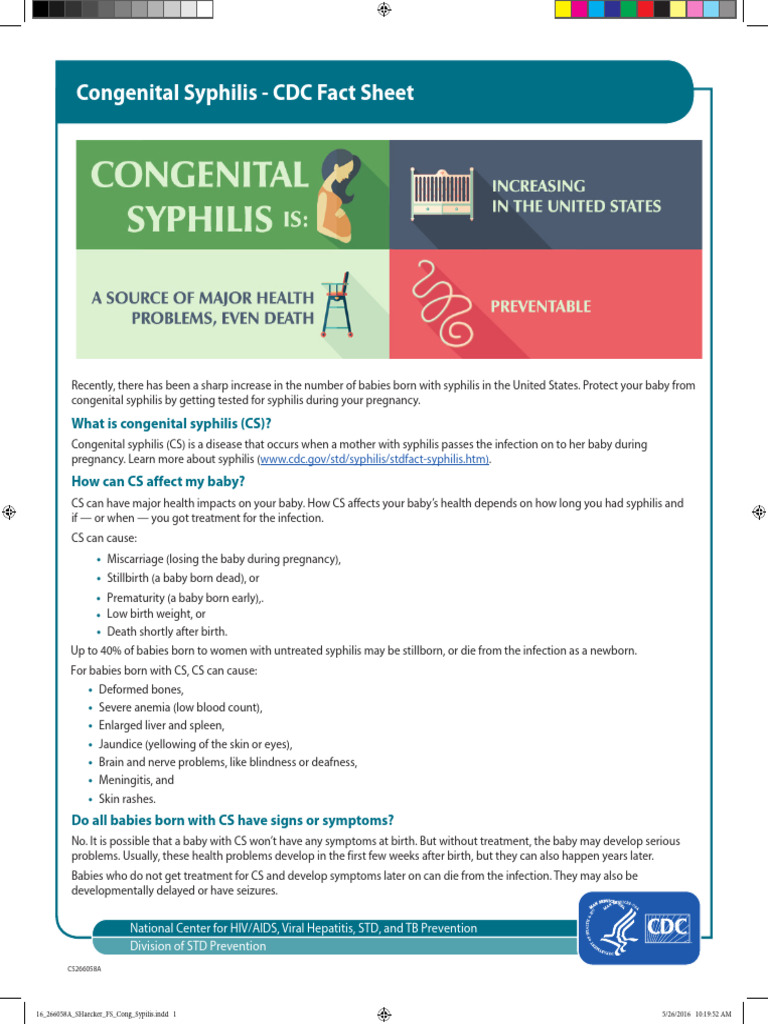 Congenital Syphilis: CDC Fact Sheet | PDF | Sexually Transmitted ...