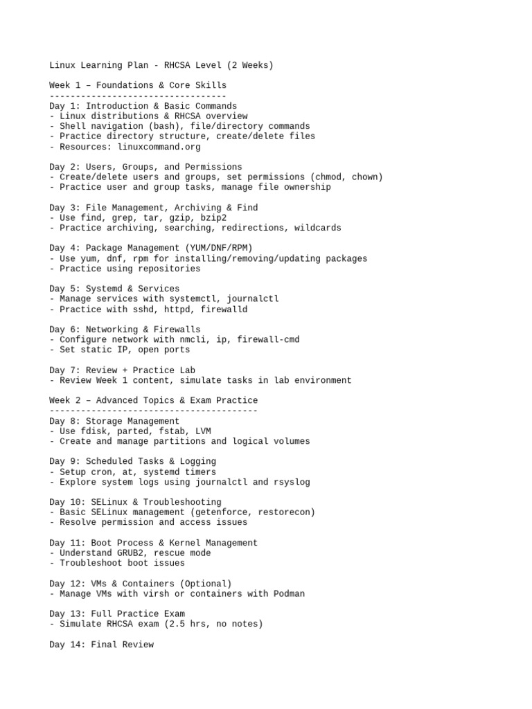 Linux Study Plan RHCSA | PDF