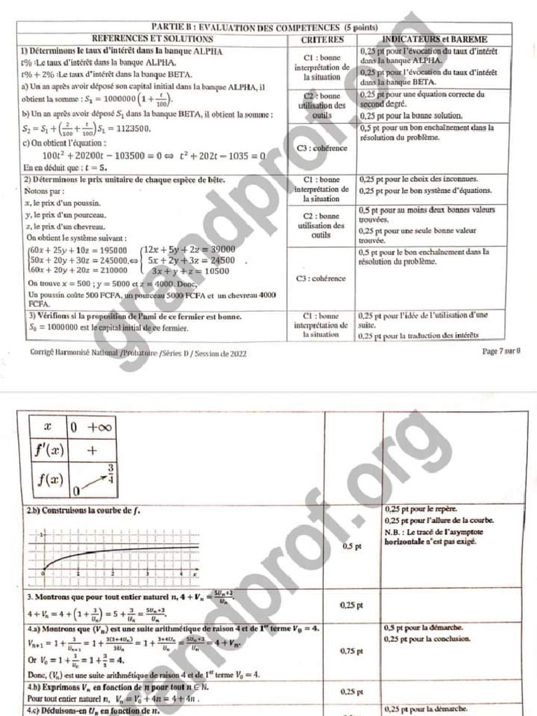 Corrige National MATHS PROBATOIRE D 2022-1 | PDF