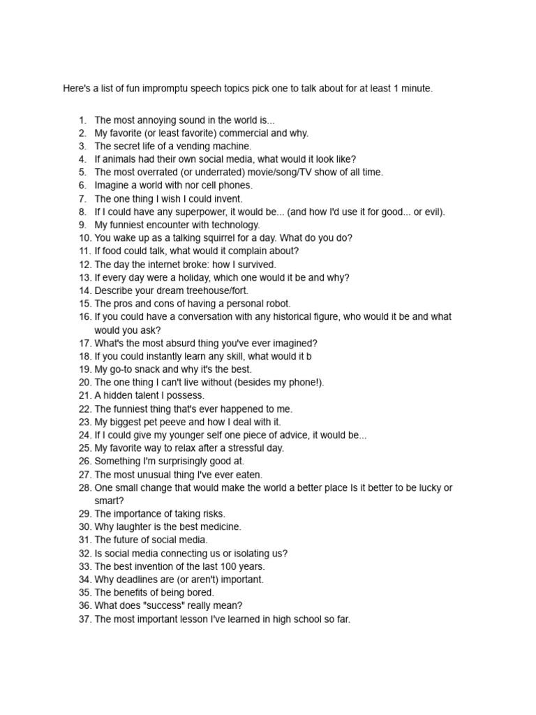 Here's A List of Fun Impromptu Speech Topics Pick One To Talk About For ...