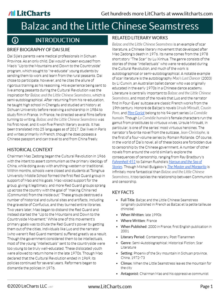 Balzac and The Little Chinese Seamstress LitChart | PDF | Cultural ...