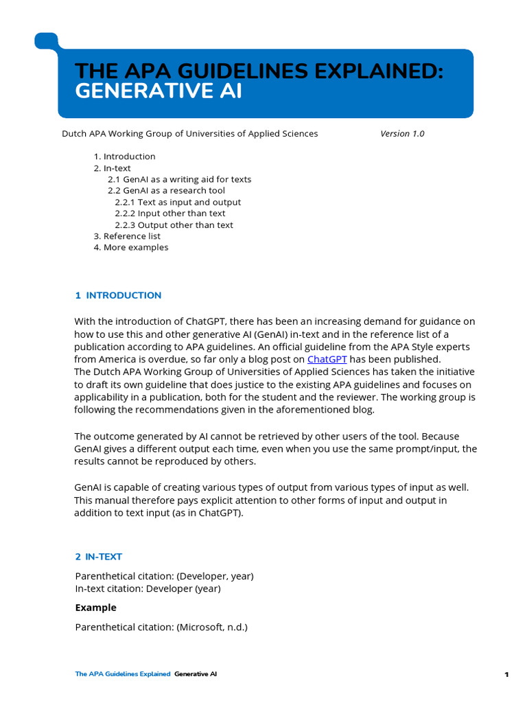 The APA Guidelines Explained Generative AI | PDF | Apa Style